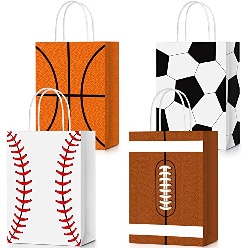 24 Pieces Sports Party Favor Bags Football Party Goodie Bag Sport Party Gift Bags with Handles for Soccer Baseball Basketball Football Sports Birthday Baby Shower Party Supplies Decorations