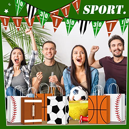 24 Pieces Sports Party Favor Bags Football Party Goodie Bag Sport Party Gift Bags with Handles for Soccer Baseball Basketball Football Sports Birthday Baby Shower Party Supplies Decorations