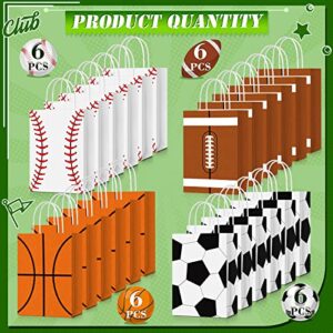 24 Pieces Sports Party Favor Bags Football Party Goodie Bag Sport Party Gift Bags with Handles for Soccer Baseball Basketball Football Sports Birthday Baby Shower Party Supplies Decorations