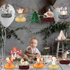 12Pcs Woodland Animals Honeycomb Table Centerpieces for Baby Shower Woodland Creature 3D Table Toppers Decorations for Boy Girl Forest Theme Birthday Camping Party Supplies Wild One Decor