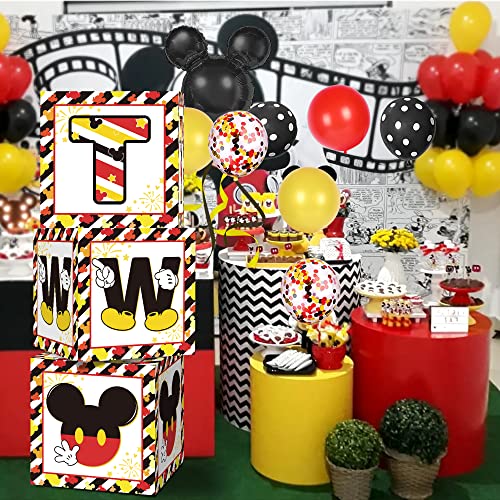 Black Yellow Mouse 2nd Birthday Party Decorations Balloon Boxes, 3Pcs Black Yellow Mouse Cartoon Theme Birthday Balloon Boxes,for Boy Two Years Old Birthday Party Decorations Supplies