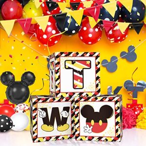 Black Yellow Mouse 2nd Birthday Party Decorations Balloon Boxes, 3Pcs Black Yellow Mouse Cartoon Theme Birthday Balloon Boxes,for Boy Two Years Old Birthday Party Decorations Supplies