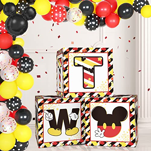 Black Yellow Mouse 2nd Birthday Party Decorations Balloon Boxes, 3Pcs Black Yellow Mouse Cartoon Theme Birthday Balloon Boxes,for Boy Two Years Old Birthday Party Decorations Supplies