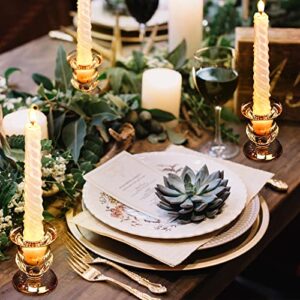 48 Pieces Glass Taper Candle Holders 2.5 Inch Clear Glass Taper Candlestick Holders Bulk Elegant Glass Candle Holders for Table Centerpiece Wedding Christmas Thanksgiving Party Decor (Gold)