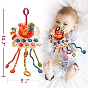 PRAGYM Baby Toys 6 to 12 Months, Sensory & Montessori Toys for 1 Year Old, Octopus Pull String Toys, Travel & Teething Toys for Car Seat, Baby Girl Boy Gifts for 6, 9, 12, 18 Months Infant Toddler