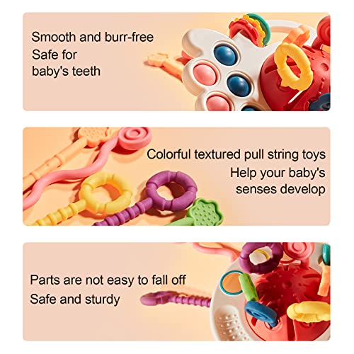 PRAGYM Baby Toys 6 to 12 Months, Sensory & Montessori Toys for 1 Year Old, Octopus Pull String Toys, Travel & Teething Toys for Car Seat, Baby Girl Boy Gifts for 6, 9, 12, 18 Months Infant Toddler