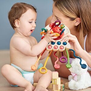 PRAGYM Baby Toys 6 to 12 Months, Sensory & Montessori Toys for 1 Year Old, Octopus Pull String Toys, Travel & Teething Toys for Car Seat, Baby Girl Boy Gifts for 6, 9, 12, 18 Months Infant Toddler