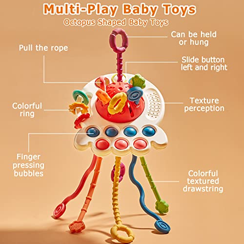 PRAGYM Baby Toys 6 to 12 Months, Sensory & Montessori Toys for 1 Year Old, Octopus Pull String Toys, Travel & Teething Toys for Car Seat, Baby Girl Boy Gifts for 6, 9, 12, 18 Months Infant Toddler