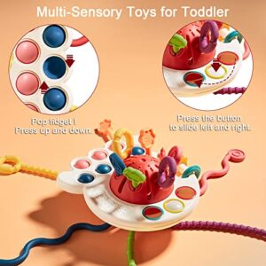 PRAGYM Baby Toys 6 to 12 Months, Sensory & Montessori Toys for 1 Year Old, Octopus Pull String Toys, Travel & Teething Toys for Car Seat, Baby Girl Boy Gifts for 6, 9, 12, 18 Months Infant Toddler