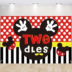 PYCALOW Mickey 2nd Birthday Party Supplies Decorations Include Oh Twodles Backdrop, Banner, Balloons Graland Arch, Welcome Hanger, Tablecloth, Hat, Topper, Tassels, Mickey Theme Mouse Party Supplies