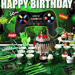 152 Pieces Video Game Birthday Party Supplies Gamer Party Table Cover Happy Birthday Gaming Backdrop Banner Video Game Theme Tableware Sets and Gaming Balloons for Boys Men Birthday Party Decor