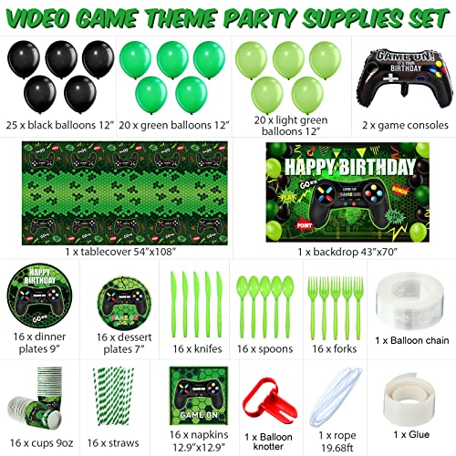 152 Pieces Video Game Birthday Party Supplies Gamer Party Table Cover Happy Birthday Gaming Backdrop Banner Video Game Theme Tableware Sets and Gaming Balloons for Boys Men Birthday Party Decor