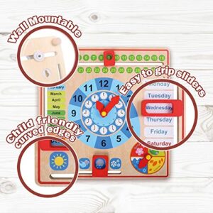 Pidoko Kids Montessori Toys for Toddlers 3 Years - 4 Year Old Learning Materials for Preschool - All About Today Board - Wooden Calendar and Learning Clock - Educational Gifts for Boys and Girls