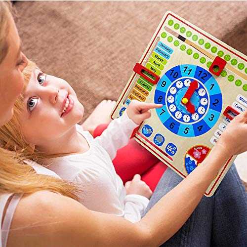 Pidoko Kids Montessori Toys for Toddlers 3 Years - 4 Year Old Learning Materials for Preschool - All About Today Board - Wooden Calendar and Learning Clock - Educational Gifts for Boys and Girls