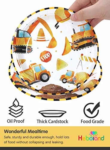 Heboland Construction Birthday Party Supplies Plates and Napkins Set for 25 Guests, Construction Theme Party Decorations for Boys Kids