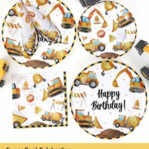 Heboland Construction Birthday Party Supplies Plates and Napkins Set for 25 Guests, Construction Theme Party Decorations for Boys Kids