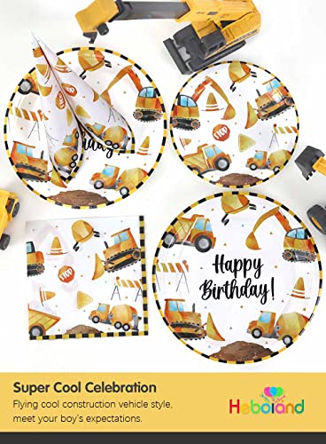 Heboland Construction Birthday Party Supplies Plates and Napkins Set for 25 Guests, Construction Theme Party Decorations for Boys Kids