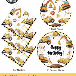 Heboland Construction Birthday Party Supplies Plates and Napkins Set for 25 Guests, Construction Theme Party Decorations for Boys Kids