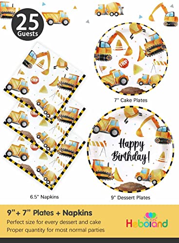 Heboland Construction Birthday Party Supplies Plates and Napkins Set for 25 Guests, Construction Theme Party Decorations for Boys Kids