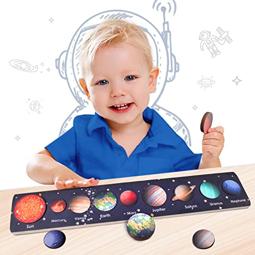 HONGDDY Wooden Puzzles for Toddlers, Space Puzzle for Solar System, Educational Toys for Kids, Preschool Learning Puzzle, Montessori Early Development and Activities