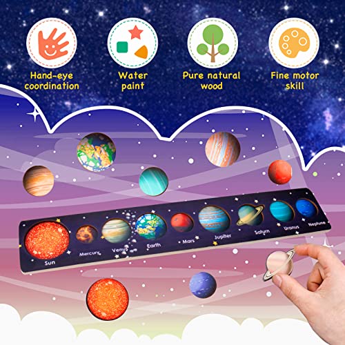 HONGDDY Wooden Puzzles for Toddlers, Space Puzzle for Solar System, Educational Toys for Kids, Preschool Learning Puzzle, Montessori Early Development and Activities