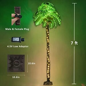 Lighted Palm Trees, 7FT 187 LED Artificial Palm Tree with 5 Coconuts, Light Up Tropical Palm Trees for Indoor, Outdoor, Garden, Patio, Christmas Party, Pool, Beach Decor