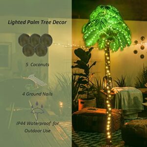 Lighted Palm Trees, 7FT 187 LED Artificial Palm Tree with 5 Coconuts, Light Up Tropical Palm Trees for Indoor, Outdoor, Garden, Patio, Christmas Party, Pool, Beach Decor