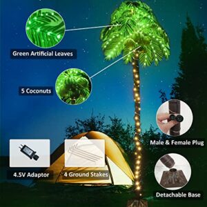 Lighted Palm Trees, 7FT 187 LED Artificial Palm Tree with 5 Coconuts, Light Up Tropical Palm Trees for Indoor, Outdoor, Garden, Patio, Christmas Party, Pool, Beach Decor