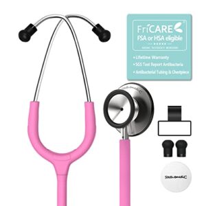 dual head stethoscope for medical and home by fricare, classic lightweight design, stethoscope for adult, gift for nurses, doctors, medical students, 28 inch (peach pink)