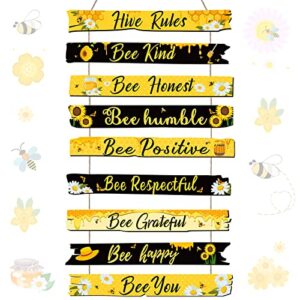 jetec bee sign hive rules bee wall decor plaque bee gift humble bee decor christmas bee ornament for xmas home spring daisy sunflower decorations for living room rustic kitchen decor (black, yellow)