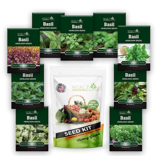 Basil Seeds for Planting 9 Variety Pack, Thai Basil Seeds, Dwarf Greek, Genovese, Italian, Lemon, Licorice, Red Rubin, Sweet Basil Seeds, Cinnamon