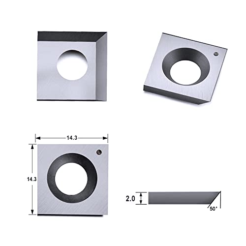 Indexable Carbide Insert Knife 14.3x14.3x2.0mm-50° 2-Edge Replacement Cutter for Cutech Tool Rikon Carbatec and Most Planer Jointer Helical Cutterheads, 10 Packs