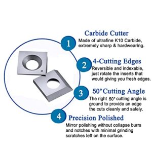 Indexable Carbide Insert Knife 14.3x14.3x2.0mm-50° 2-Edge Replacement Cutter for Cutech Tool Rikon Carbatec and Most Planer Jointer Helical Cutterheads, 10 Packs