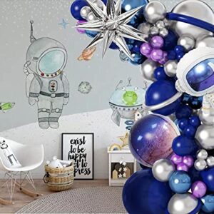 Amandir139pcs Space Balloon Garland Arch Kit - Outer Space Birthday Decorations with Blue Purple Silver Galaxy Astronaut Foil Balloons for Boys Kids Space Themed Birthday Party Decoration Supplies