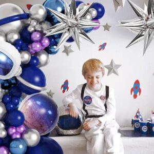 Amandir139pcs Space Balloon Garland Arch Kit - Outer Space Birthday Decorations with Blue Purple Silver Galaxy Astronaut Foil Balloons for Boys Kids Space Themed Birthday Party Decoration Supplies