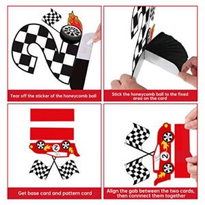 Race Car 2 Fast Birthday Decorations Table Honeycomb Centerpieces, 10Pcs Car Theme 2nd Birthday Table Toppers Sign Party Supplies for Boys, 2 Year Old Let’s Go Racing Birthday Party Table Decor