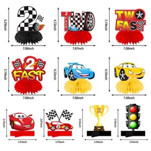 Race Car 2 Fast Birthday Decorations Table Honeycomb Centerpieces, 10Pcs Car Theme 2nd Birthday Table Toppers Sign Party Supplies for Boys, 2 Year Old Let’s Go Racing Birthday Party Table Decor