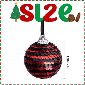 12pcs Black and Red Sequin Balls ,1.96" Christmas Buffalo Plaid Hanging Balls,Shatterproof Xmas Checkered Tree Ornaments for Party Home Decor