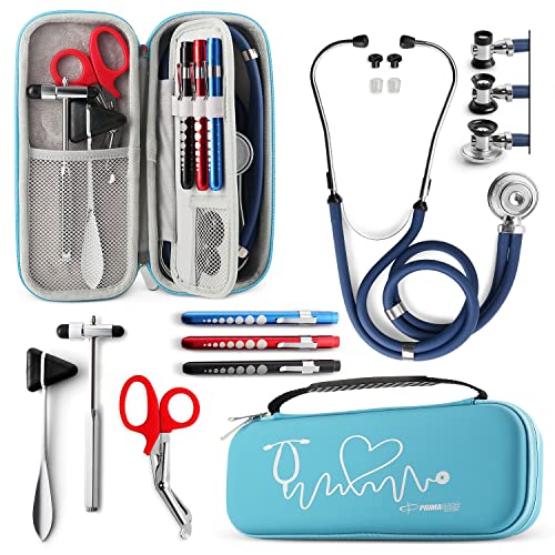 Primacare KB-9397-BL Stethoscope Case, Supplies Included, Blue with Multiple Compartments, Portable and Lightweight First Aid Kit Bag with Vital Medical Supplies, Nursing Accessories for Nurses