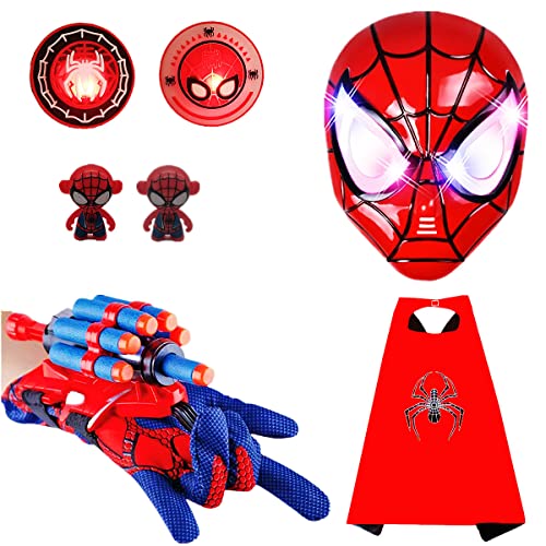 Super Hero Toys and LED Masks, Children's Superhero Clothing, Web-Shooters and Superhero Spider Badge, Suitable for Birthday Gifts, Role -Playing, Christmas