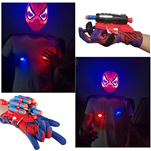 Super Hero Toys and LED Masks, Children's Superhero Clothing, Web-Shooters and Superhero Spider Badge, Suitable for Birthday Gifts, Role -Playing, Christmas