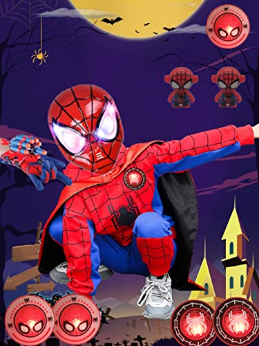 Super Hero Toys and LED Masks, Children's Superhero Clothing, Web-Shooters and Superhero Spider Badge, Suitable for Birthday Gifts, Role -Playing, Christmas