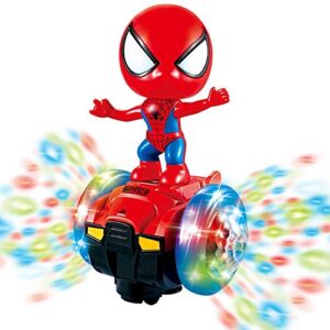 tnoie dancing spider-man robot toys, spin robot interactive toy car with colorful flashing lights & music, interactive educational gift toys for 3 4 5 6 7 year old boys girls (red)