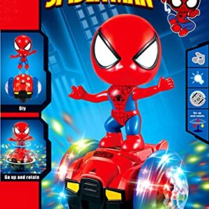 TNOIE Dancing Spider-Man Robot Toys, Spin Robot Interactive Toy Car with Colorful Flashing Lights & Music, Interactive Educational Gift Toys for 3 4 5 6 7 Year Old Boys Girls (Red)