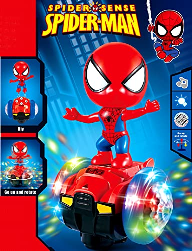 TNOIE Dancing Spider-Man Robot Toys, Spin Robot Interactive Toy Car with Colorful Flashing Lights & Music, Interactive Educational Gift Toys for 3 4 5 6 7 Year Old Boys Girls (Red)