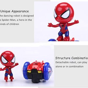 TNOIE Dancing Spider-Man Robot Toys, Spin Robot Interactive Toy Car with Colorful Flashing Lights & Music, Interactive Educational Gift Toys for 3 4 5 6 7 Year Old Boys Girls (Red)