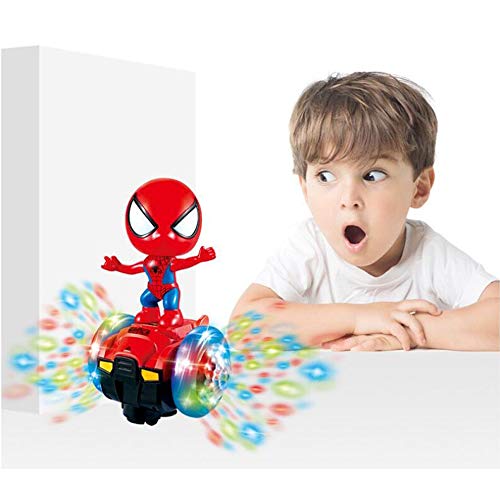 TNOIE Dancing Spider-Man Robot Toys, Spin Robot Interactive Toy Car with Colorful Flashing Lights & Music, Interactive Educational Gift Toys for 3 4 5 6 7 Year Old Boys Girls (Red)