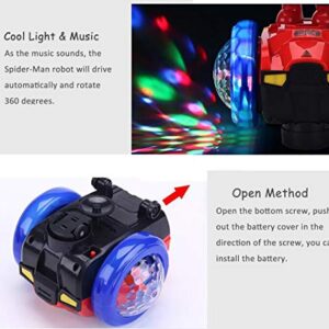 TNOIE Dancing Spider-Man Robot Toys, Spin Robot Interactive Toy Car with Colorful Flashing Lights & Music, Interactive Educational Gift Toys for 3 4 5 6 7 Year Old Boys Girls (Red)