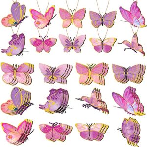 sintuff 36 pcs butterfly party decor butterfly wood hanging ornaments pink purple butterfly hanging ornaments spring summer butterfly hanging decorations for butterfly baby shower decorations