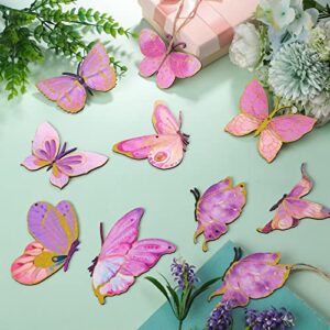 Sintuff 36 Pcs Butterfly Party Decor Butterfly Wood Hanging Ornaments Pink Purple Butterfly Hanging Ornaments Spring Summer Butterfly Hanging Decorations for Butterfly Baby Shower Decorations